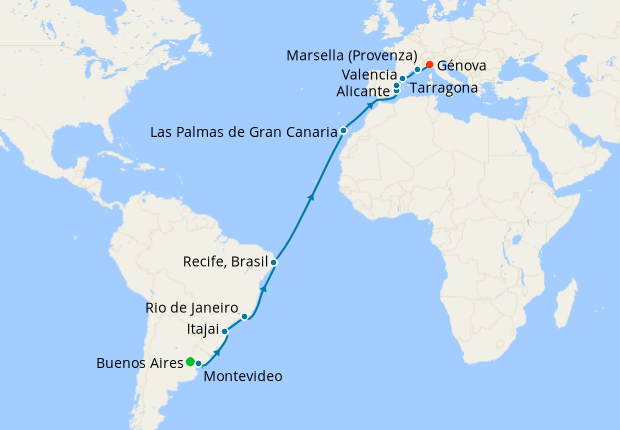 Buenos Aires a Génova, MSC Cruceros, 31st, March 2024 con Planetcruise.com ES