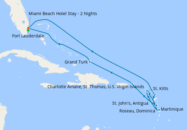 Eastern Caribbean with Martinique from Ft. Lauderdale with Miami Beach ...
