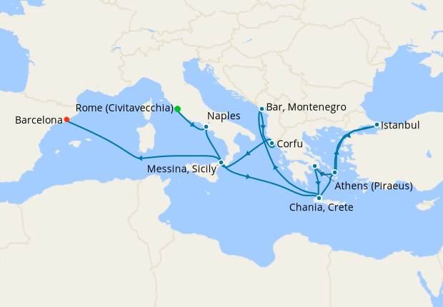 Mediterranean Fly Cruise with Greek Isles, Italy & Turkey from Rome ...