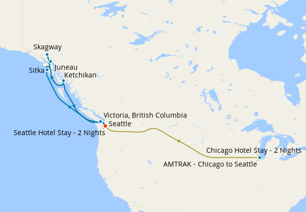 Chicago, U.S Rockies By Rail & Alaska from Seattle with Stays, Cunard ...