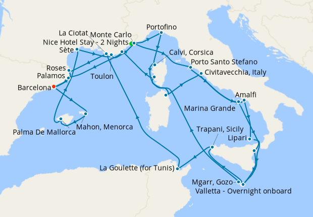 Tyrrhenian, Mediterranean & Riviera Jewels with Nice & Barcelona Stays ...
