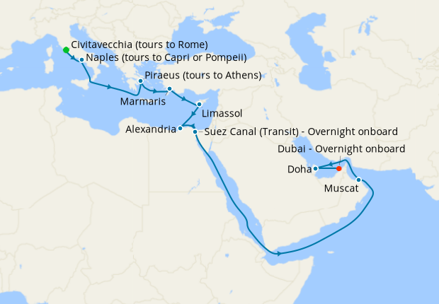 Rome to Dubai, 21 November 2027 | 20 Nt | MSC World Europa | 21 ...